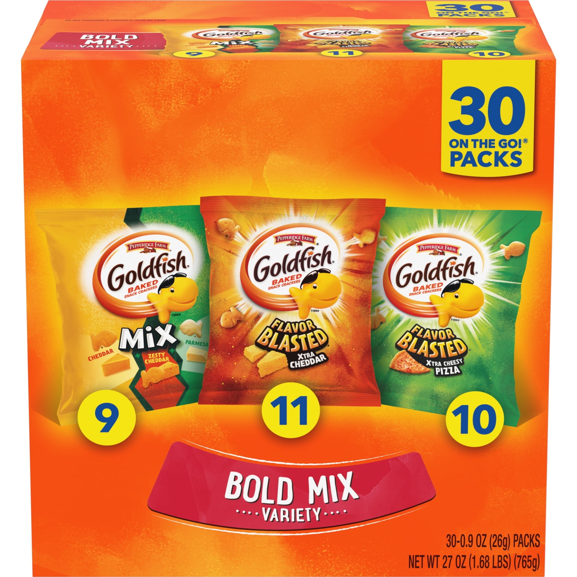 Goldfish Bold Mix Variety Pack Snack Crackers, 1 oz Snack Packs, 30 ...