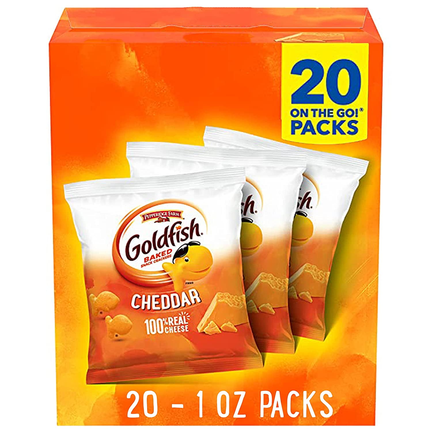 Goldfish Cheddar Cheese Crackers, Baked Snack Crackers, 1 oz On-the-Go ...