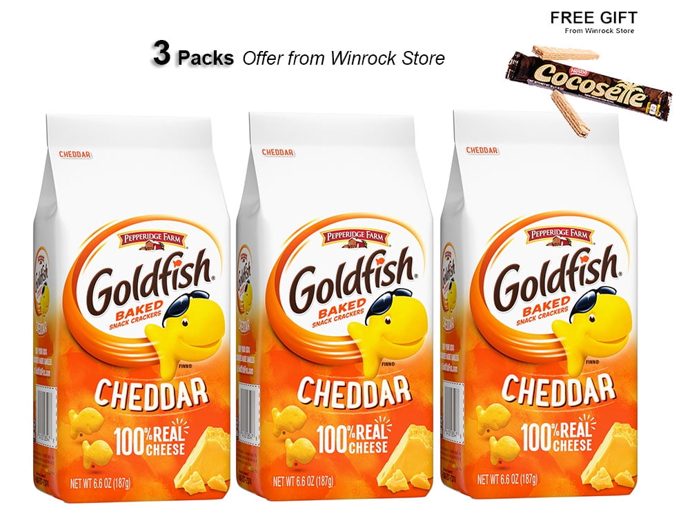 Goldfish Cheddar Cheese Crackers, Baked Snack Crackers, 6.6 oz (3 Pack ...