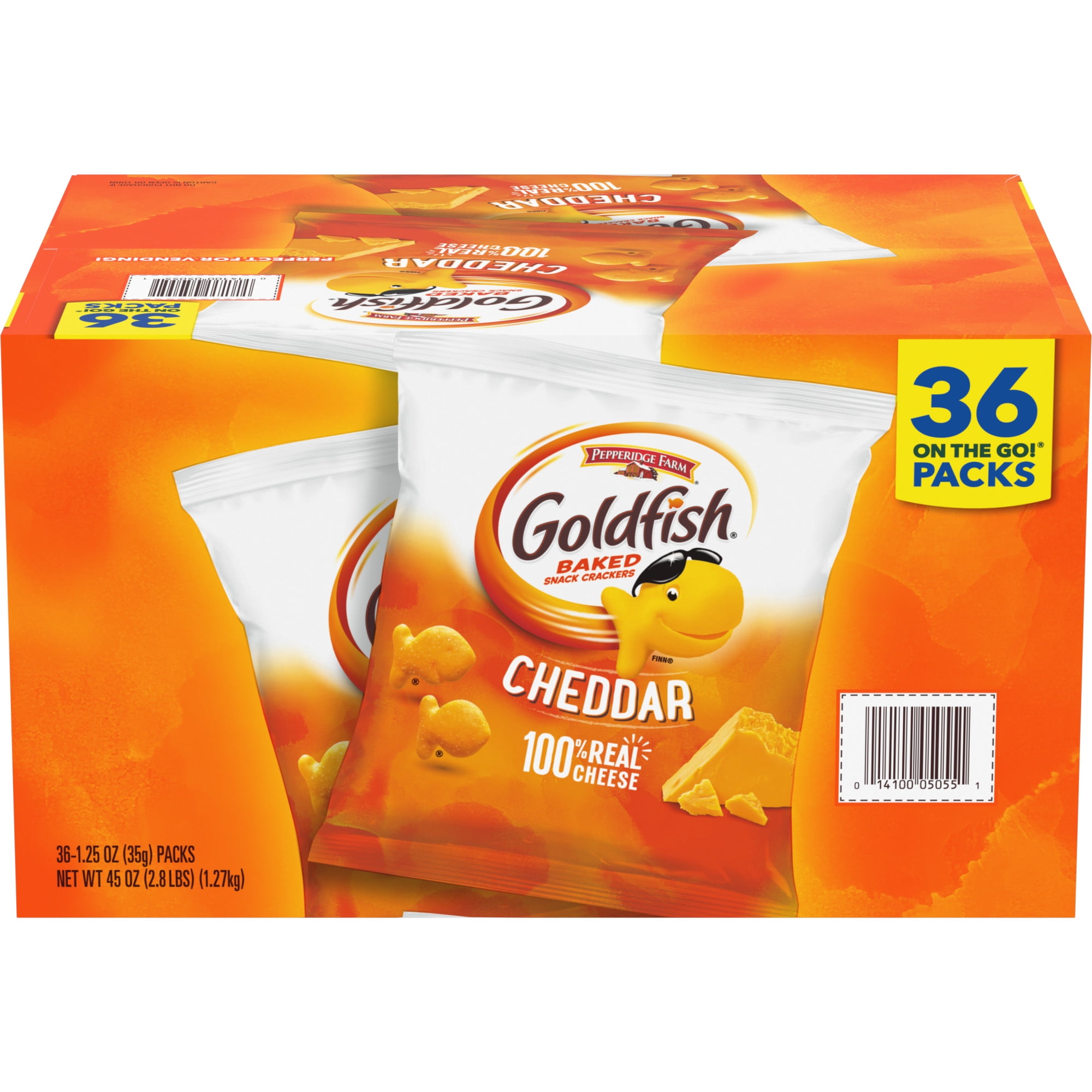 Goldfish Cheddar Crackers, Snack Packs, Baked with Real Cheese, 1.25 oz ...