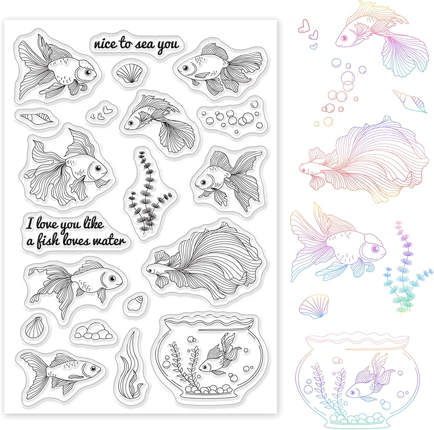 Clear Stamps Transparent Silicone Stamp Water Plants Fish Tank for Card ...