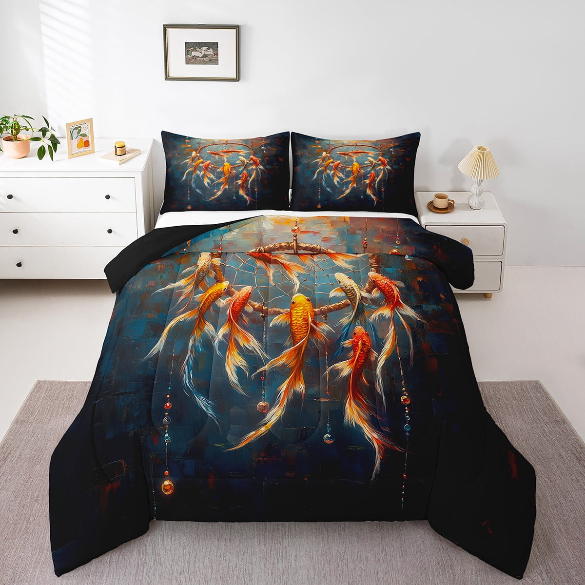 Goldfish Comforter Set Dream Catcher Bedding Sets s,Boho Feather Quilt ...