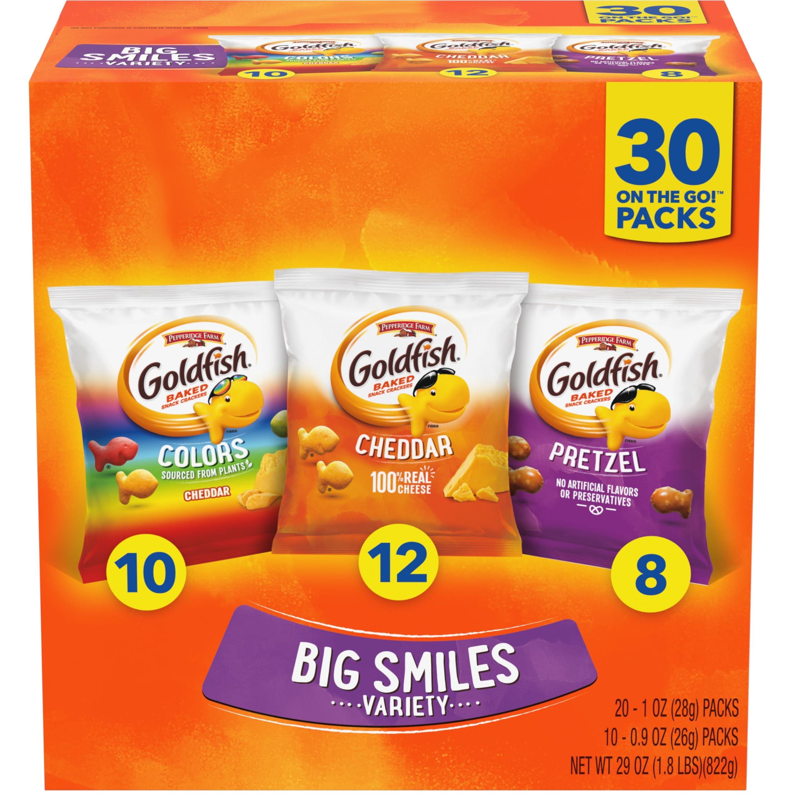 Goldfish Crackers Big Smiles Variety Pack With Cheddar, Colors, And ...