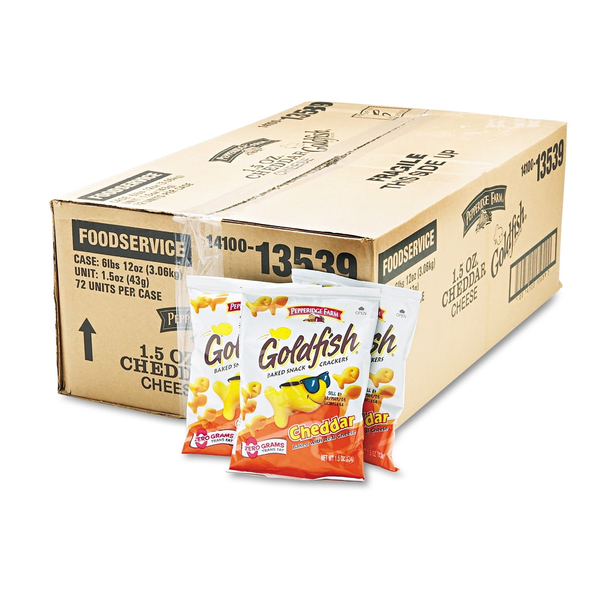 Goldfish Crackers, Cheddar, Single-Serve Snack, 1.5oz Bag, 72/carton ...