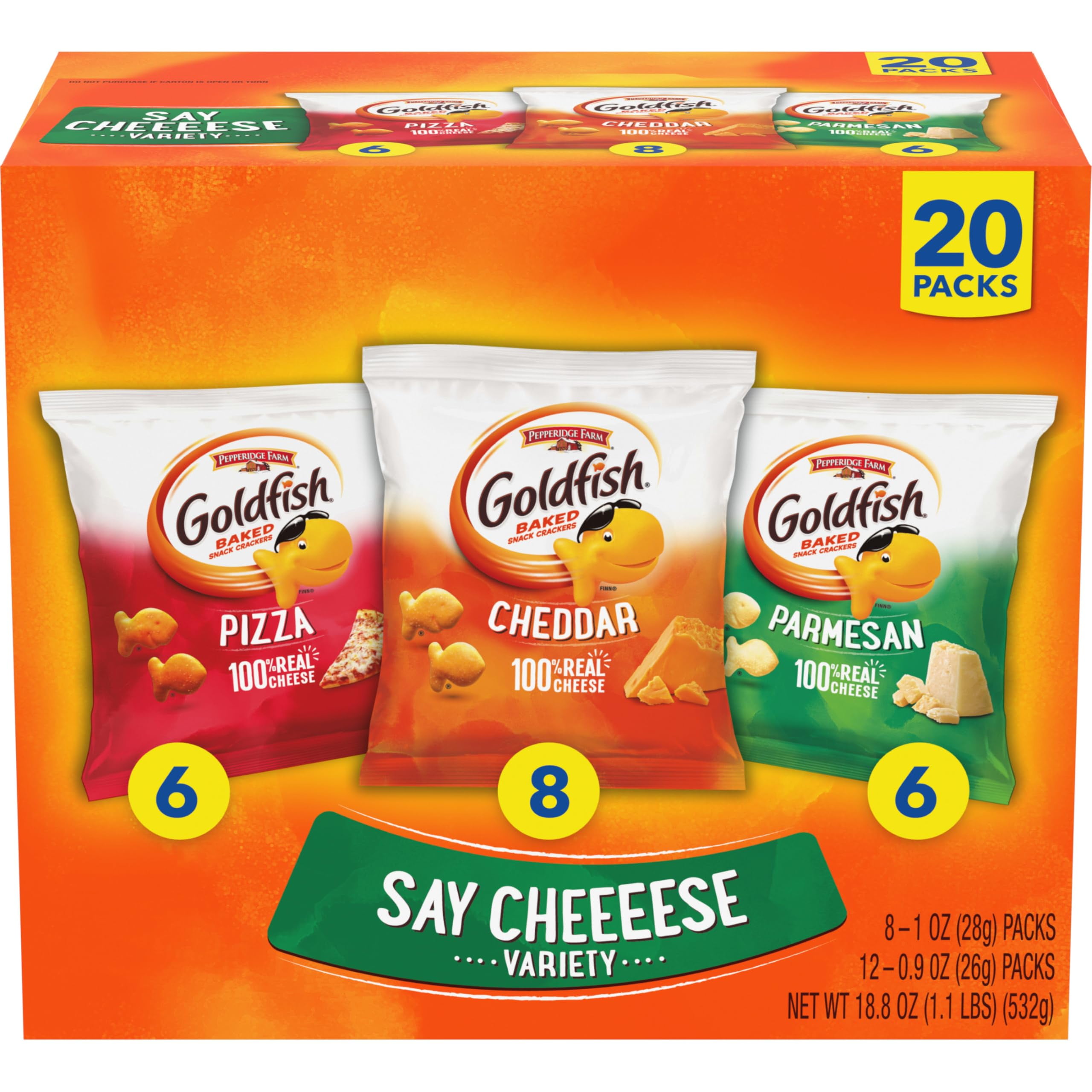 Goldfish TMH1 Crackers Say Cheeeese Variety Pack with Cheddar, Pizza ...