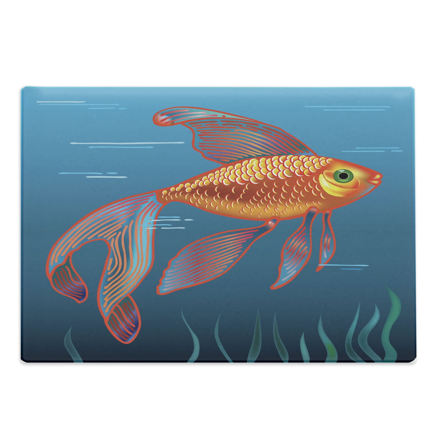 Goldfish Cutting Board, Aquarium Illustration of Golden Fish on Sea ...