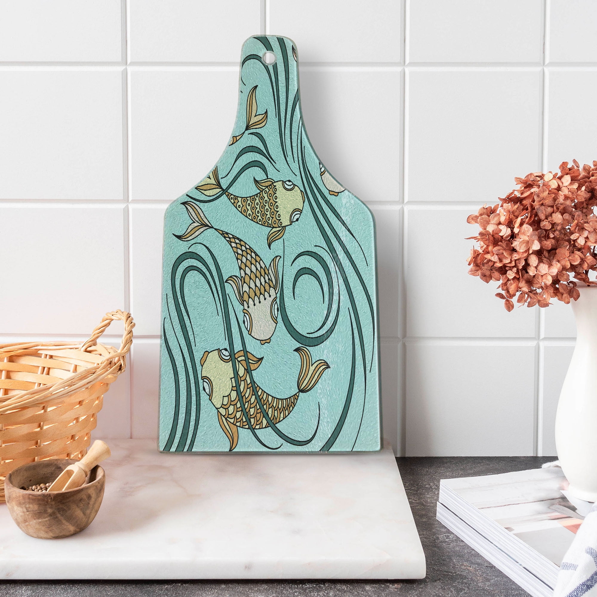 Goldfish Cutting Board, Illustration with Floating Fish in the Sea ...