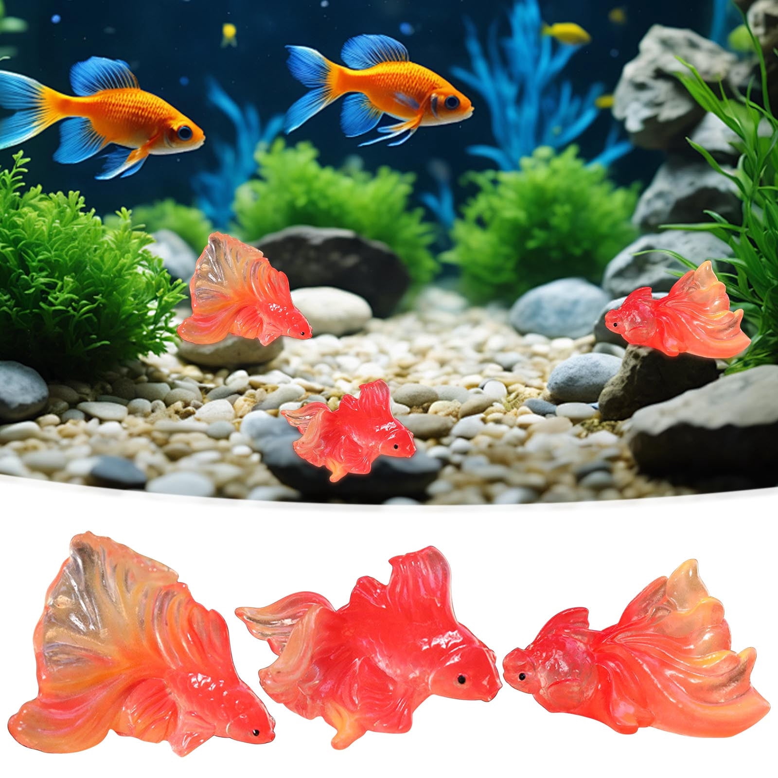 Goldfish Figurines Set of 3 | Red Resin Miniature Fake Fish for Pond ...