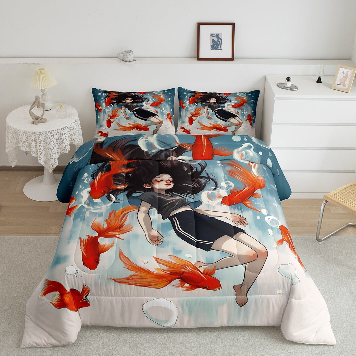 Goldfish Comforter Set Twin Size,Cartoon Bedding Set,Trippy Style ...