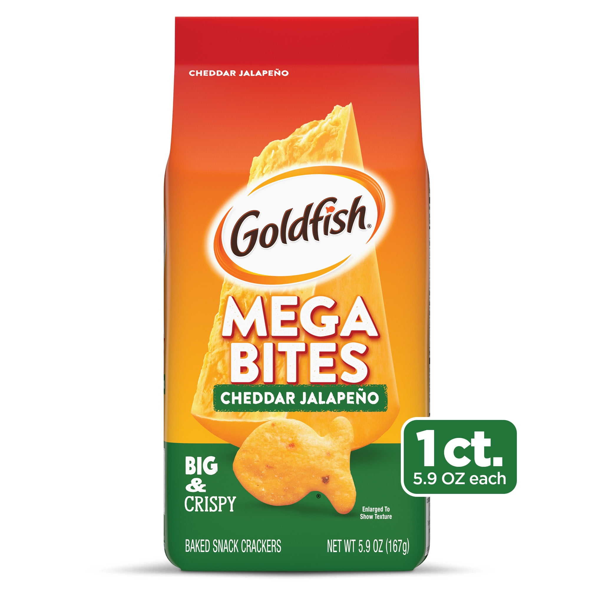 Goldfish Mega Bites, Hot Jalapeno Cheddar Crackers, 5.9 oz Bag ...