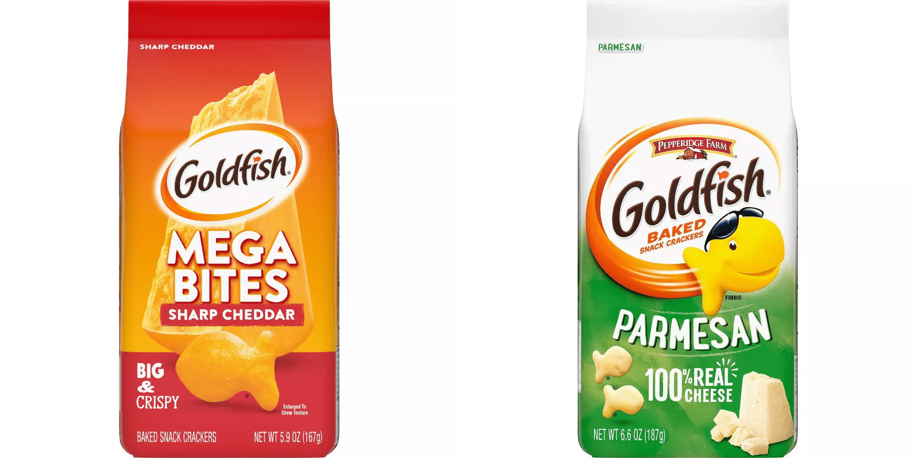 Goldfish Mega Bites Sharp Cheddar Crackers, 5.9 oz - Goldfish Parmesan ...