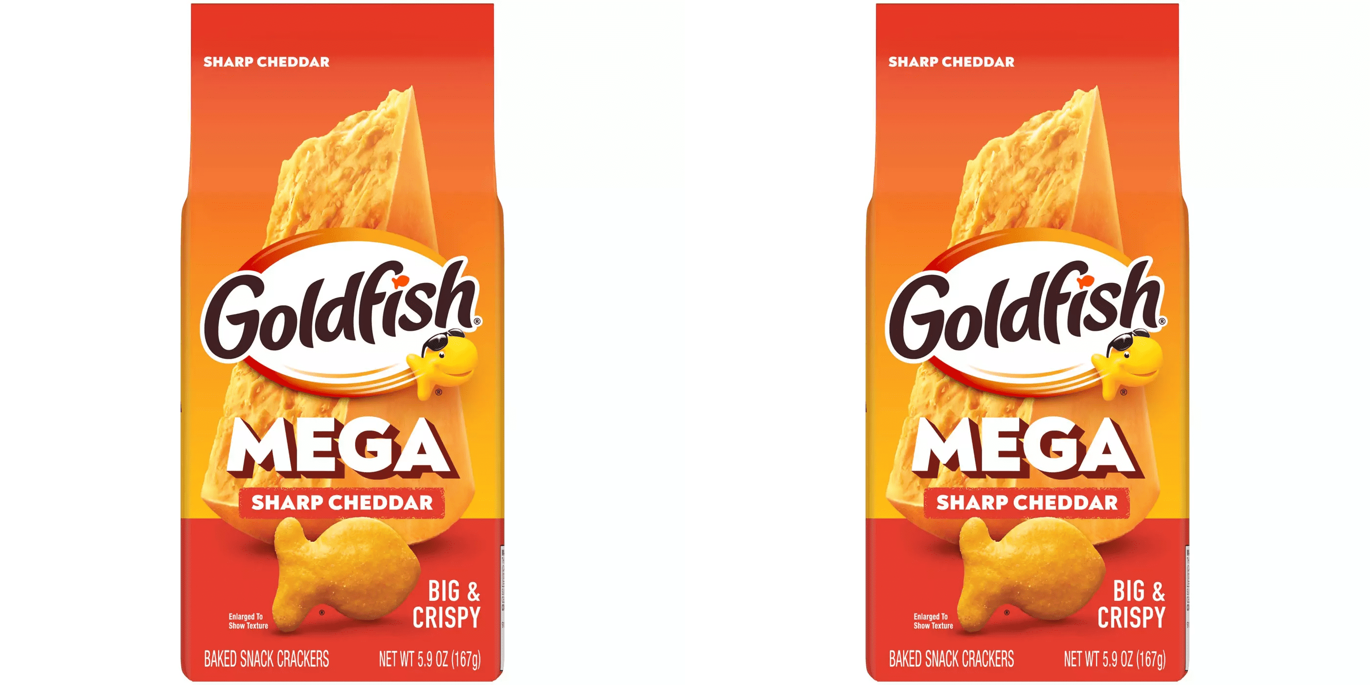 Goldfish Mega Bites Sharp Cheddar Crackers, 5.9 oz pack of 2 - Walmart.com