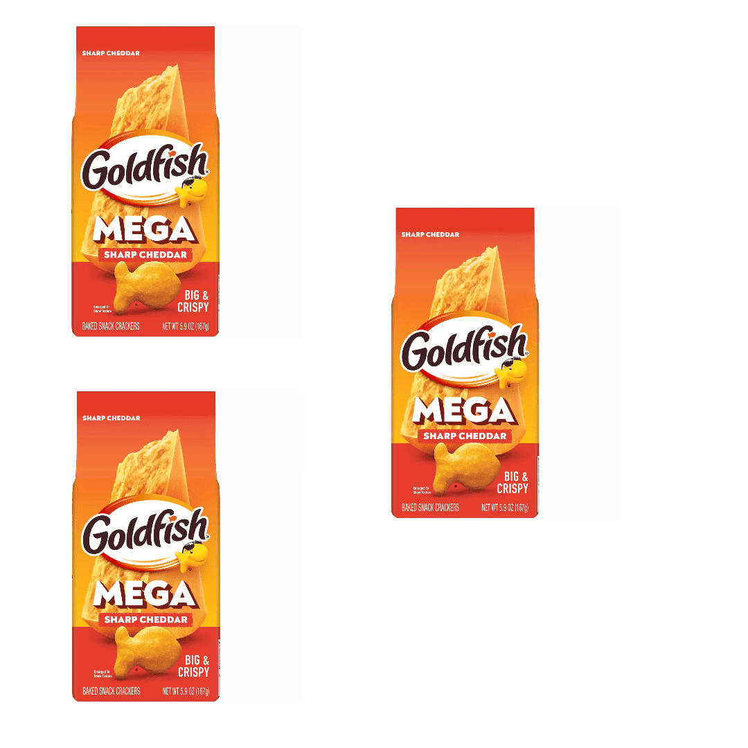 Goldfish Mega Bites Sharp Cheddar Crackers, 5.9 oz pack of 3 School ...