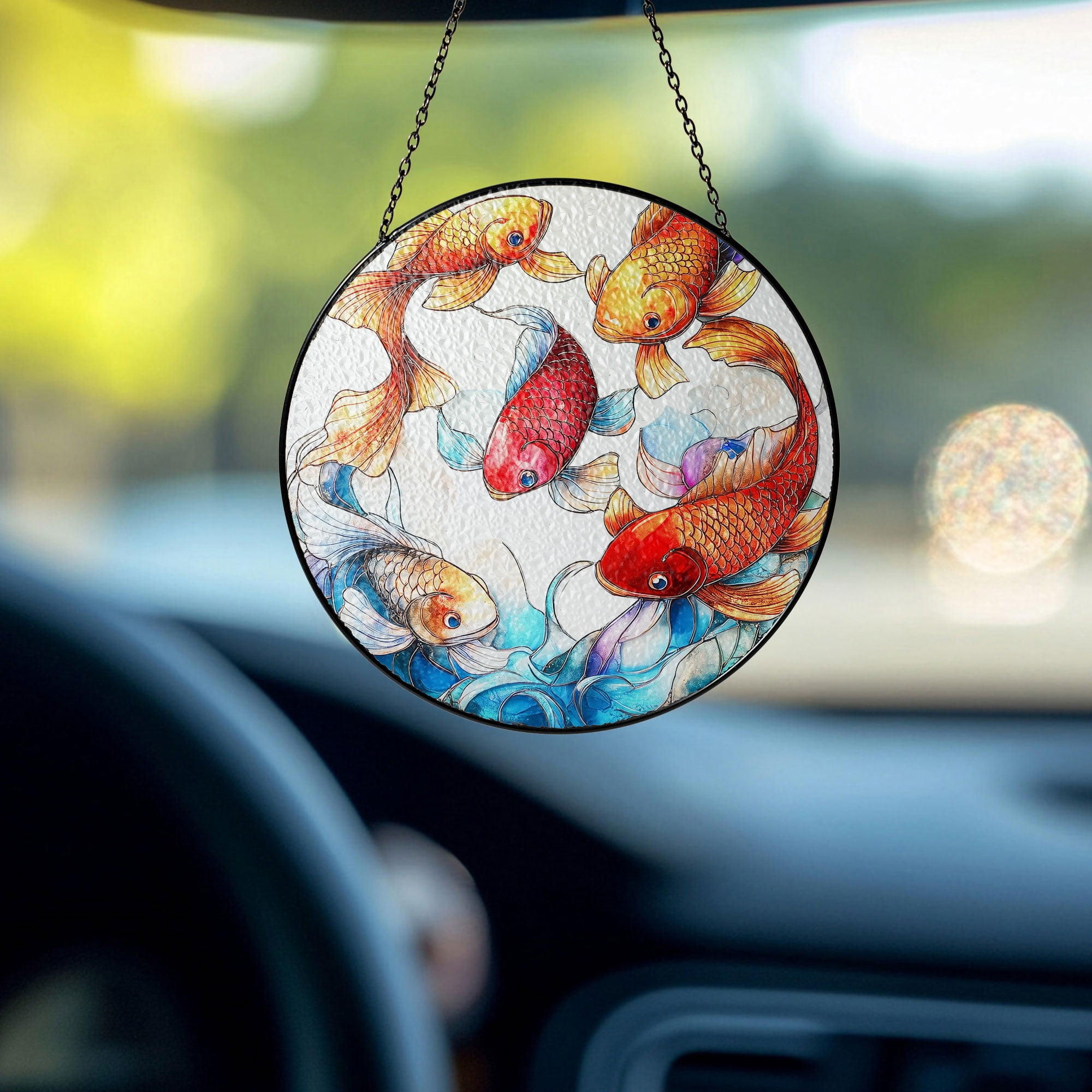Goldfish Stained Glass Window Hanging - Handmade Sun Catcher, Colorful ...