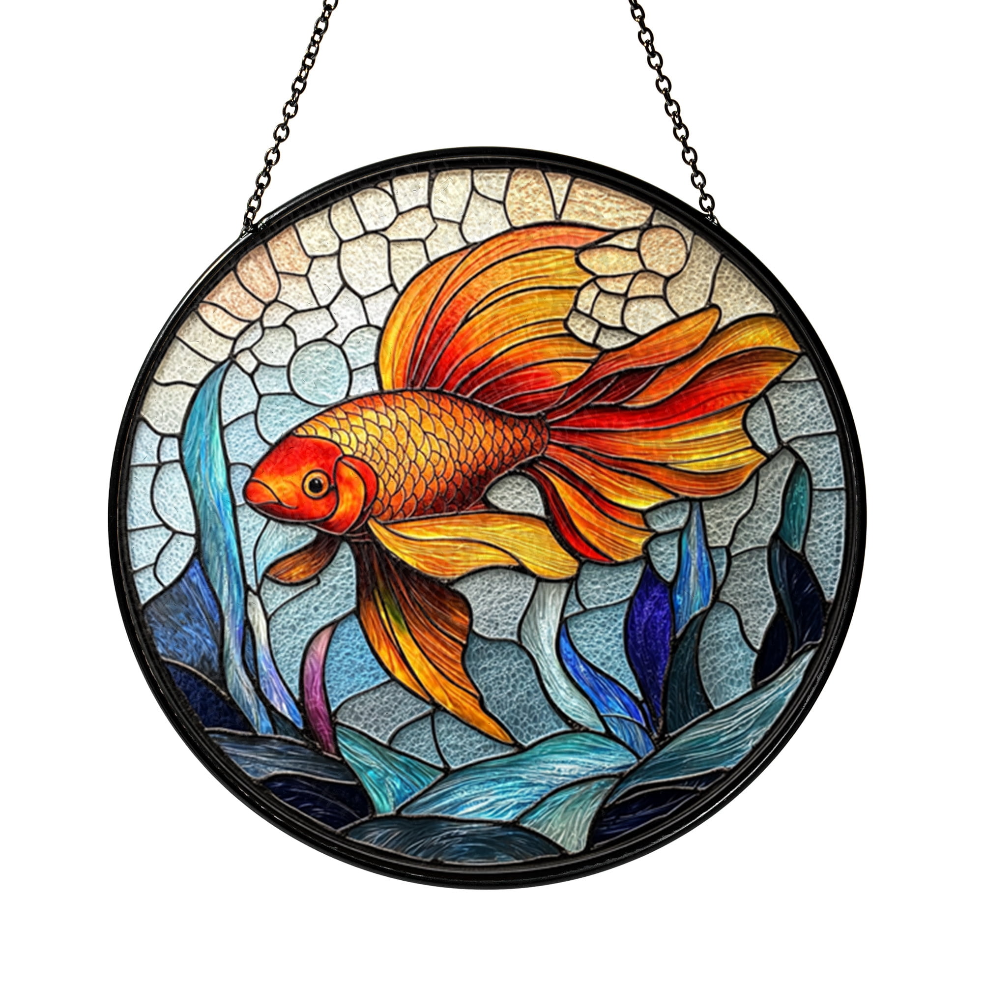 Goldfish Underwater Scene Stained Glass Suncatcher, Aquatic Window ...