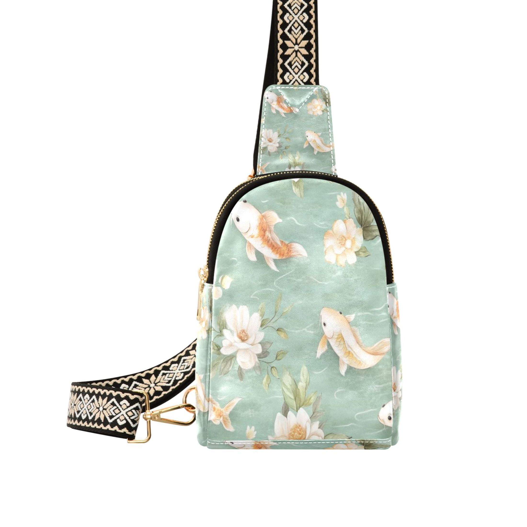 Goldfish in Pond Women's PU Leather Crossbody Bag, Dual Zipper Pockets ...