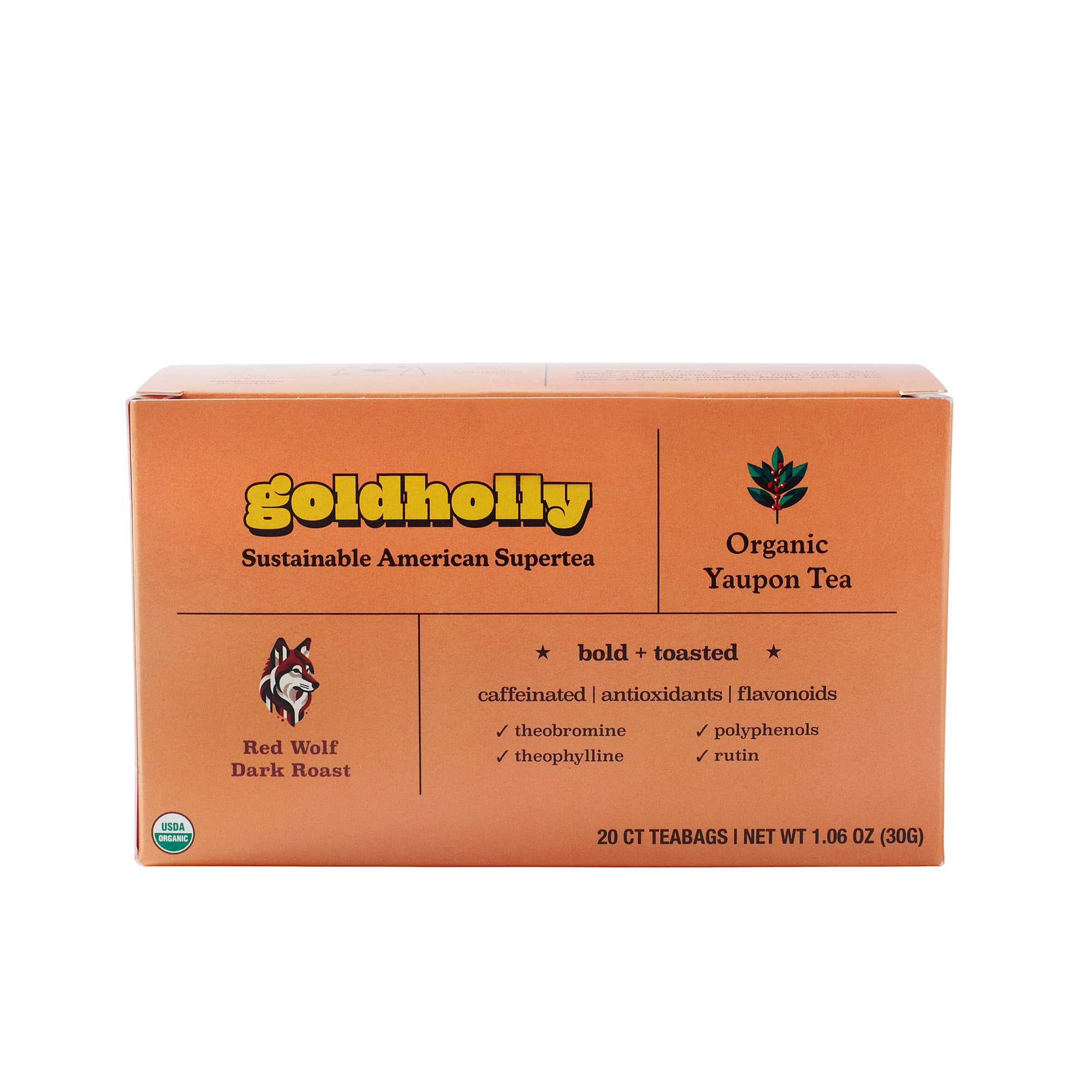 Goldholly Organic Yaupon Tea Bags - Red Wolf Dark Roast, 20 Count | American Organic Tea for All ...