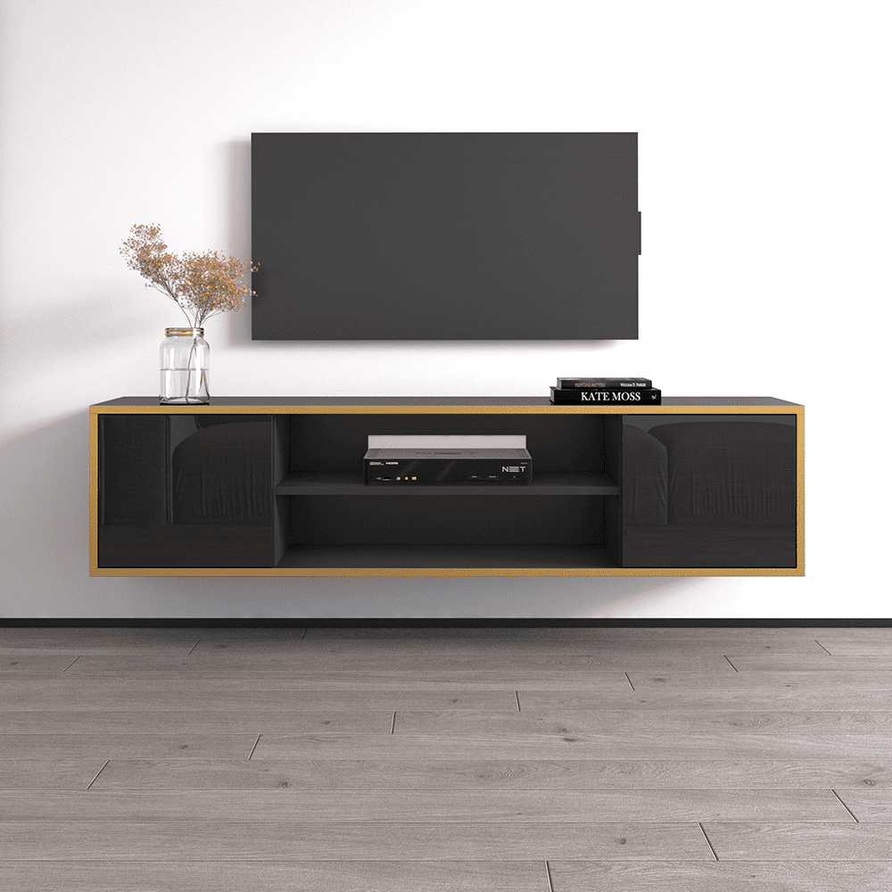 Goldie Floating TV Stand, High Gloss Entertainment Center for TVs up to ...