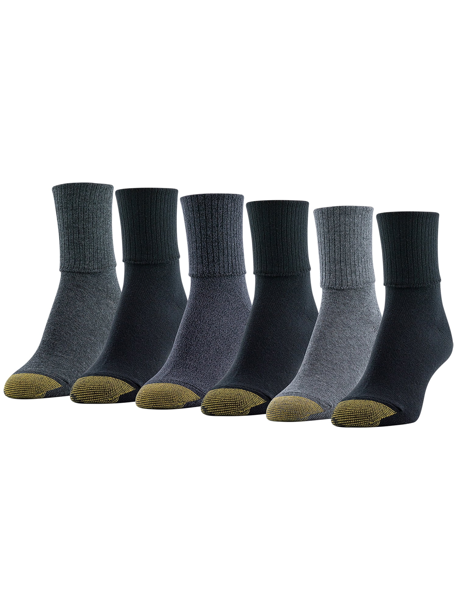 GOLDTOE Women's Classic Turn Cuff Socks, 6 Pairs, Cotton Blend, Spandex ...