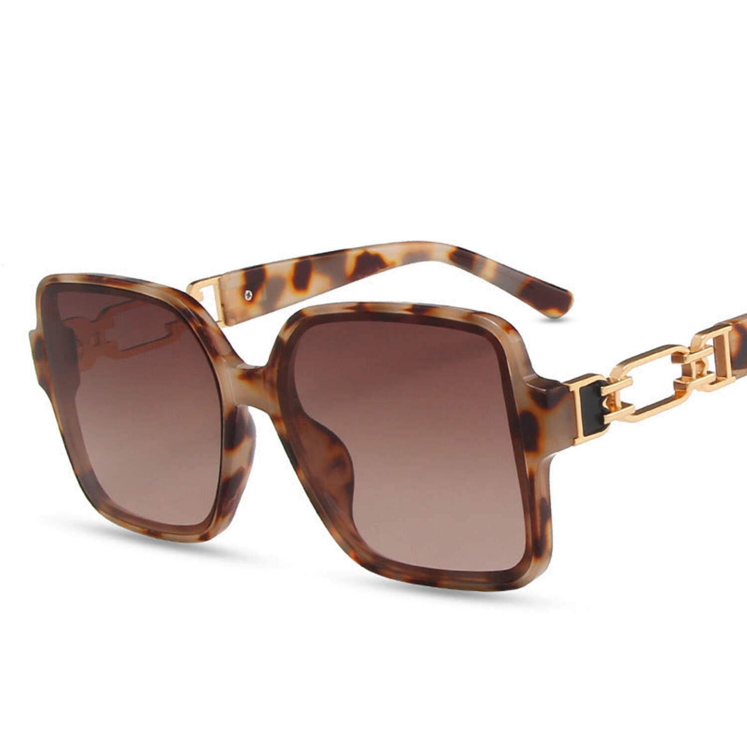 Goldtone Chain Link Brown Faux Tortoise Shell Square Sunglasses ...