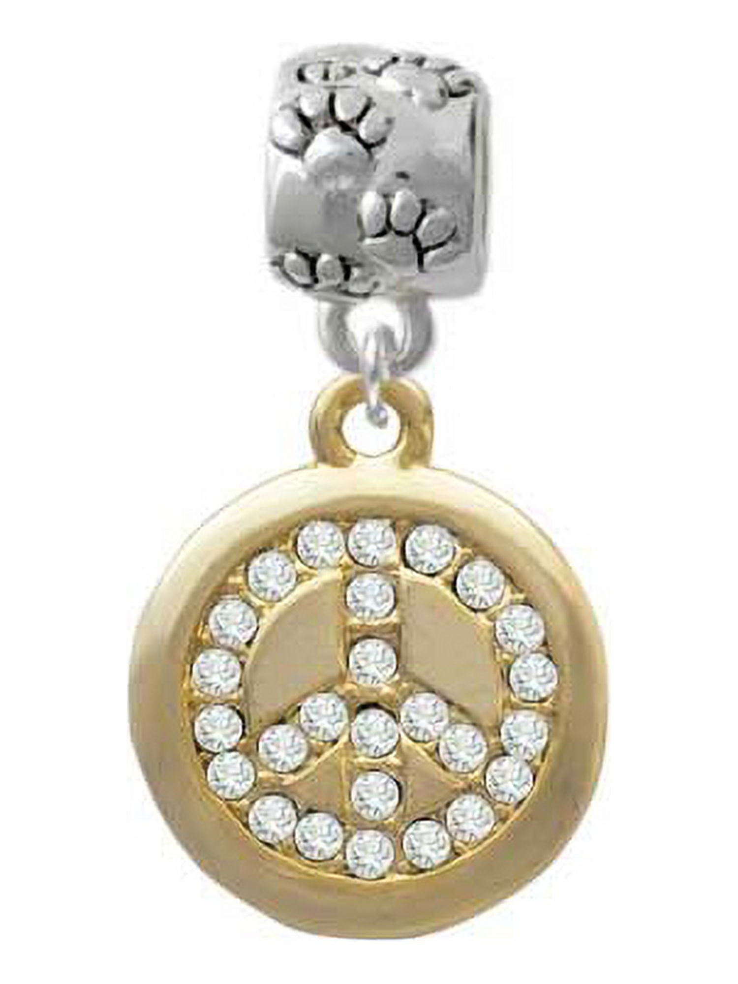 Goldtone Disc with Crystal Peace Sign - Paw Print Charm Bead - Walmart.com