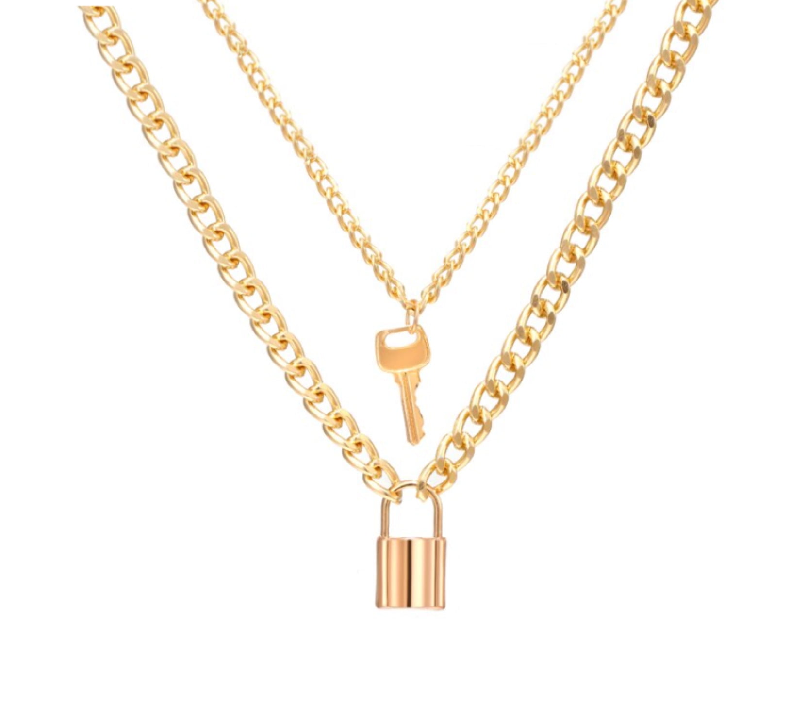 Goldtone Key Lock Layered Necklace - Walmart.com