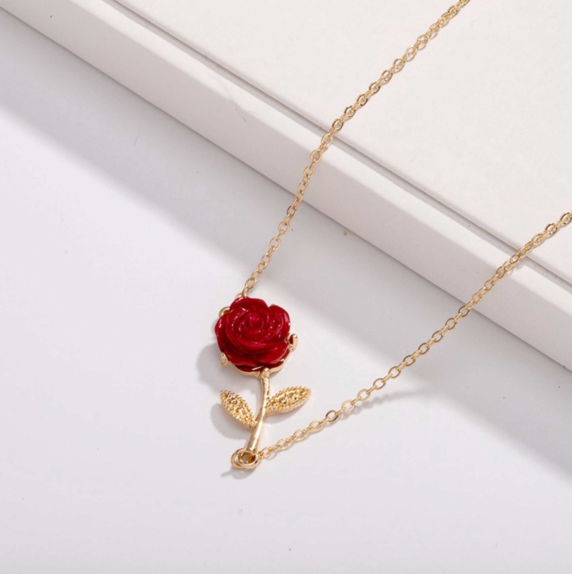 Goldtone Red Rose Flower Pendant Necklace - Walmart.com