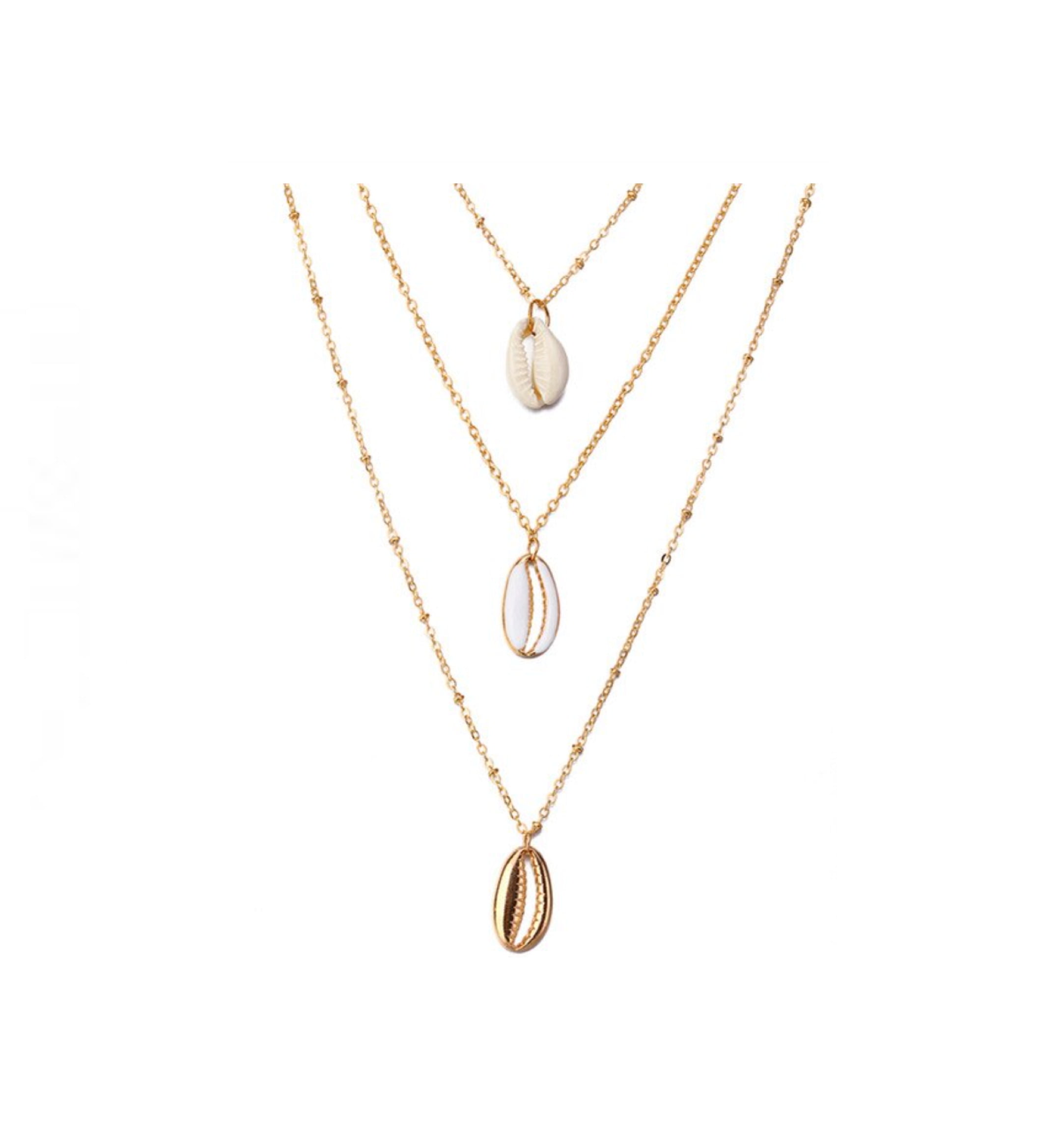 Goldtone White Layered Shell Necklace - Walmart.com