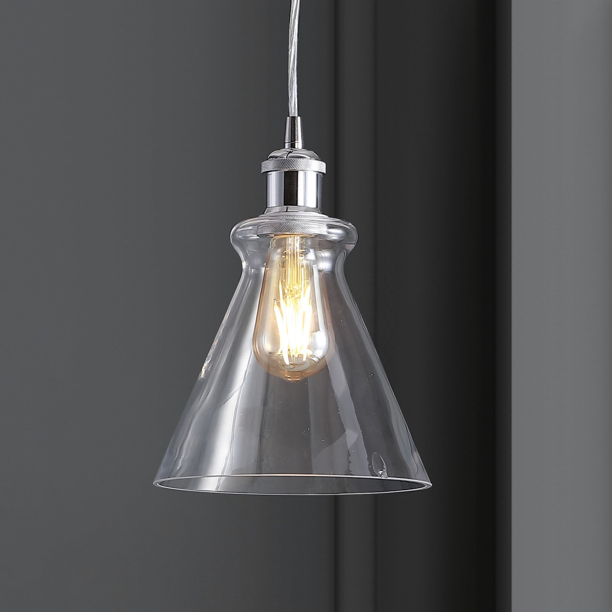JONATHAN Y Goldwater 7.5" Adjustable Drop Metal/Glass LED Pendant ...