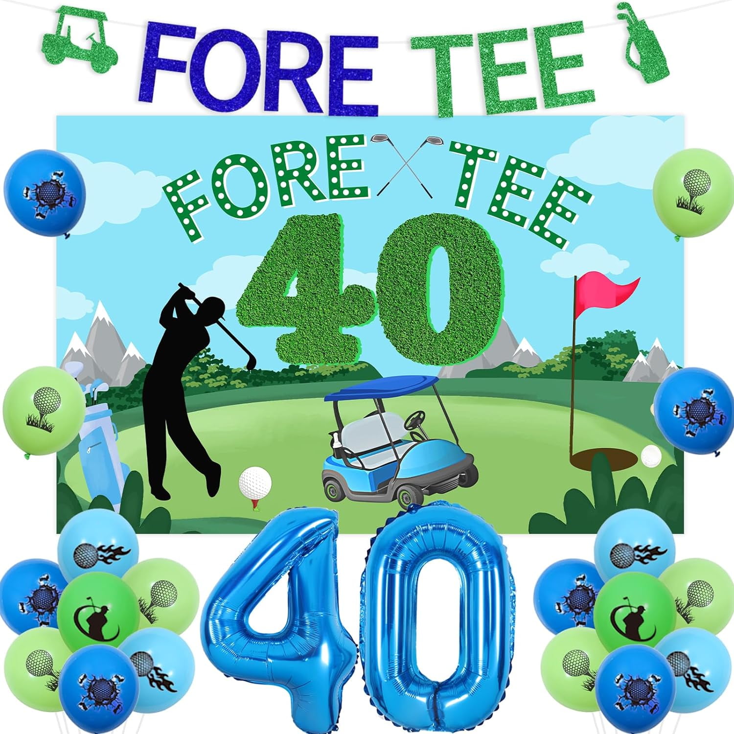 Golf 40th Birthday Decoration, Fore Tee Birthday Backdrop Golf Birthday ...