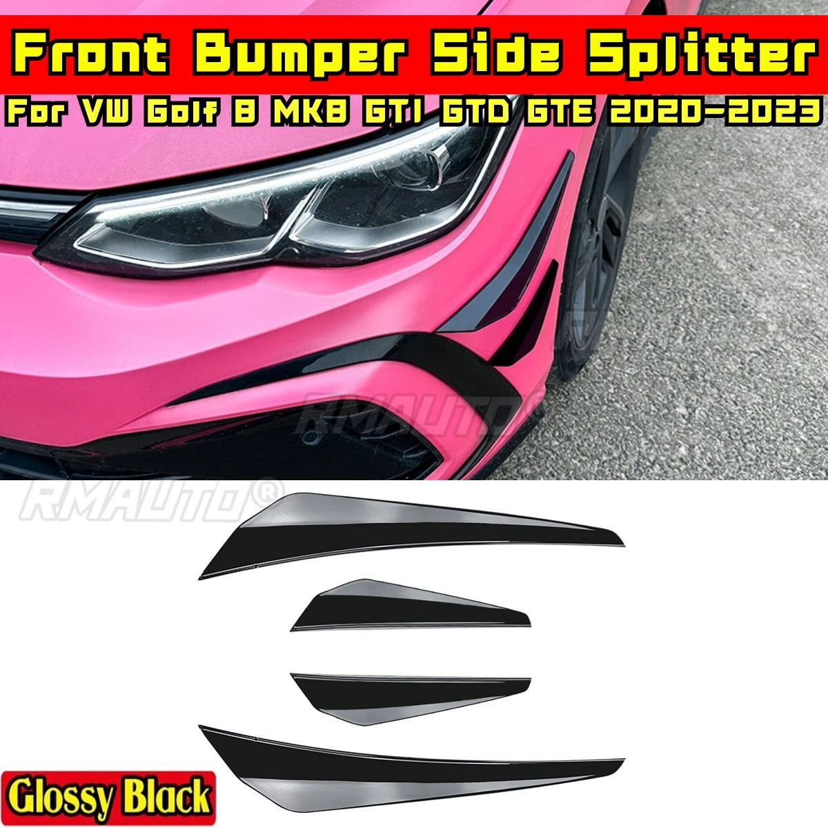 Golf 8 MK8 GTI GTD GTE Body Kit Front Bumper Side Splitter Glossy Black ...