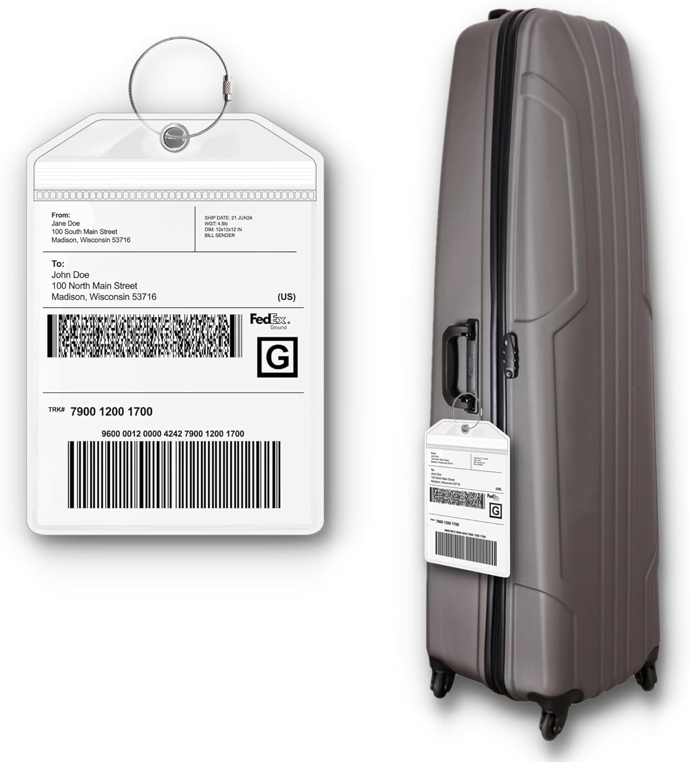 Golf Bag Luggage Tag - Extra Large 9" x 6", Waterproof Plastic Zipper ...