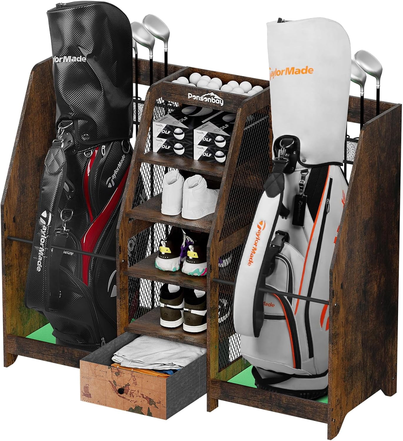 Golf Bag Organizer for Garage, Premium Wooden Golf Bags Rack with ...