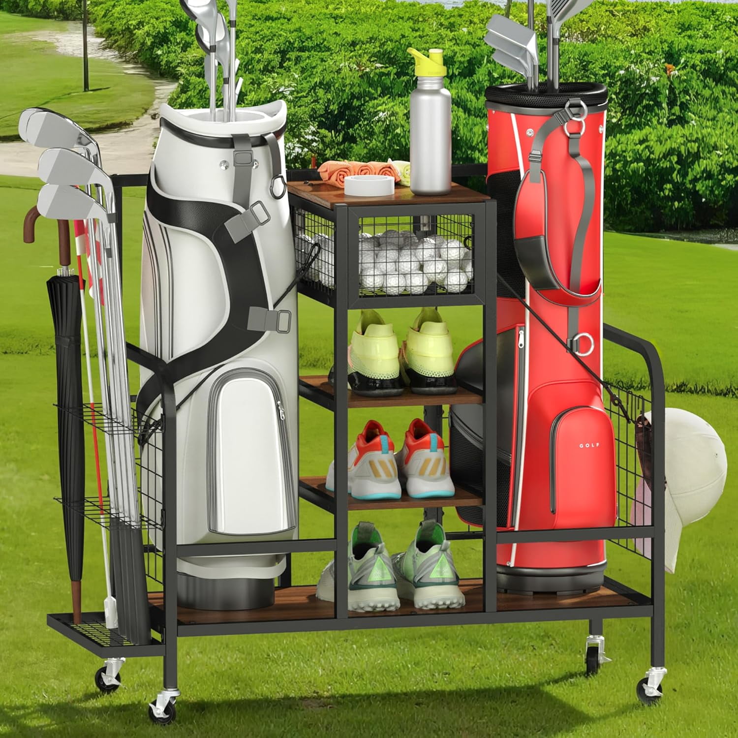 Golf Bag Organizer, Golf Storage Organizer for Garage with Wheels, Golf ...