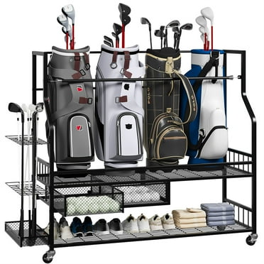 Gymax Golf Bag Storage Garage Organizer w/ Wheels Extra Storage Rack ...