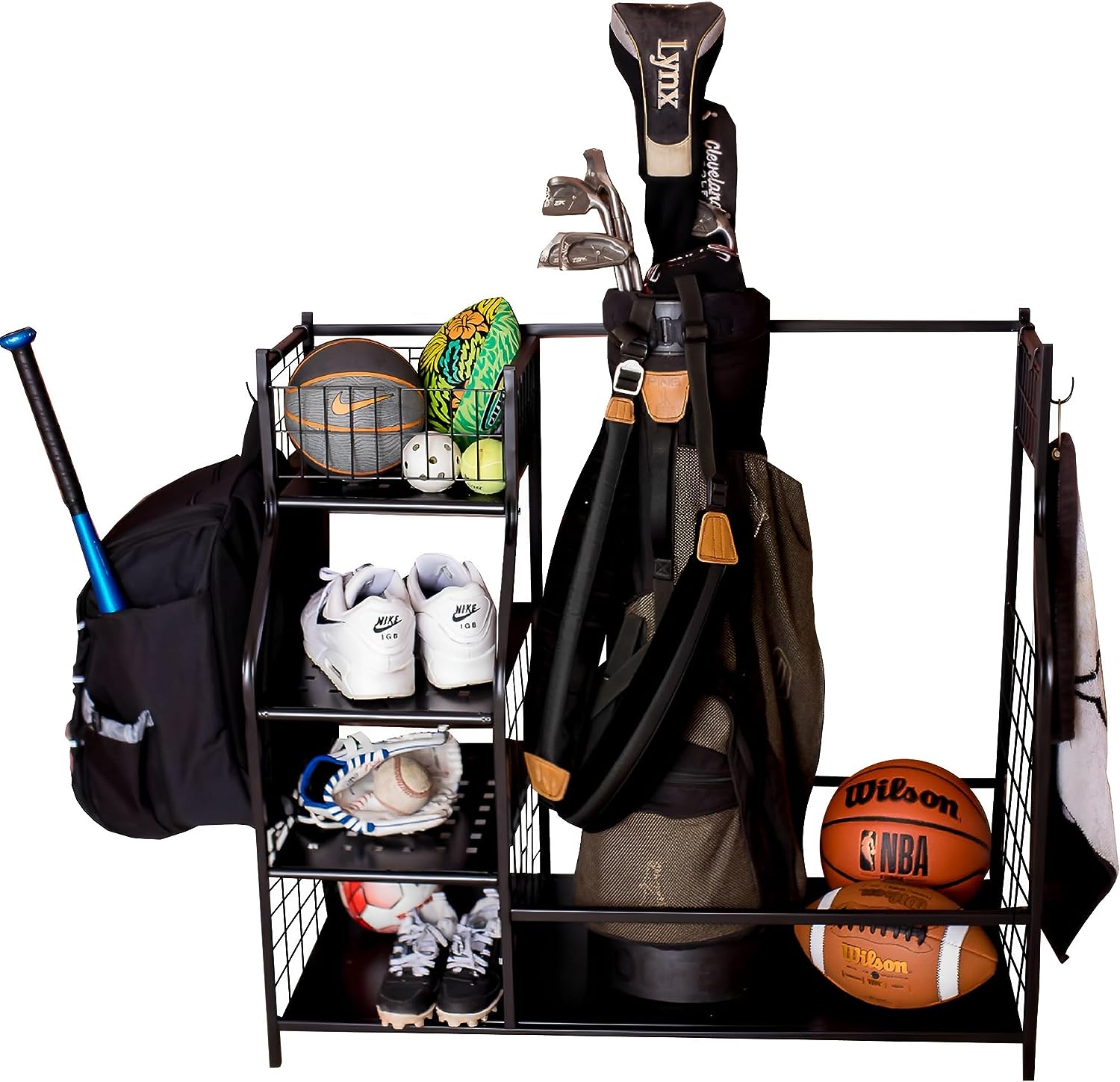 Golf Bag Storage Rack for Garage, Golf Equipment Rack Fits 2 Bags and ...