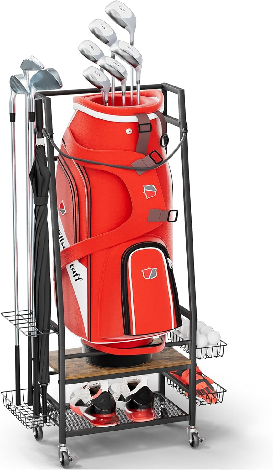 Golf Bags Storage Garage Organizer - Golf Bag Stand Fit Single Golf ...