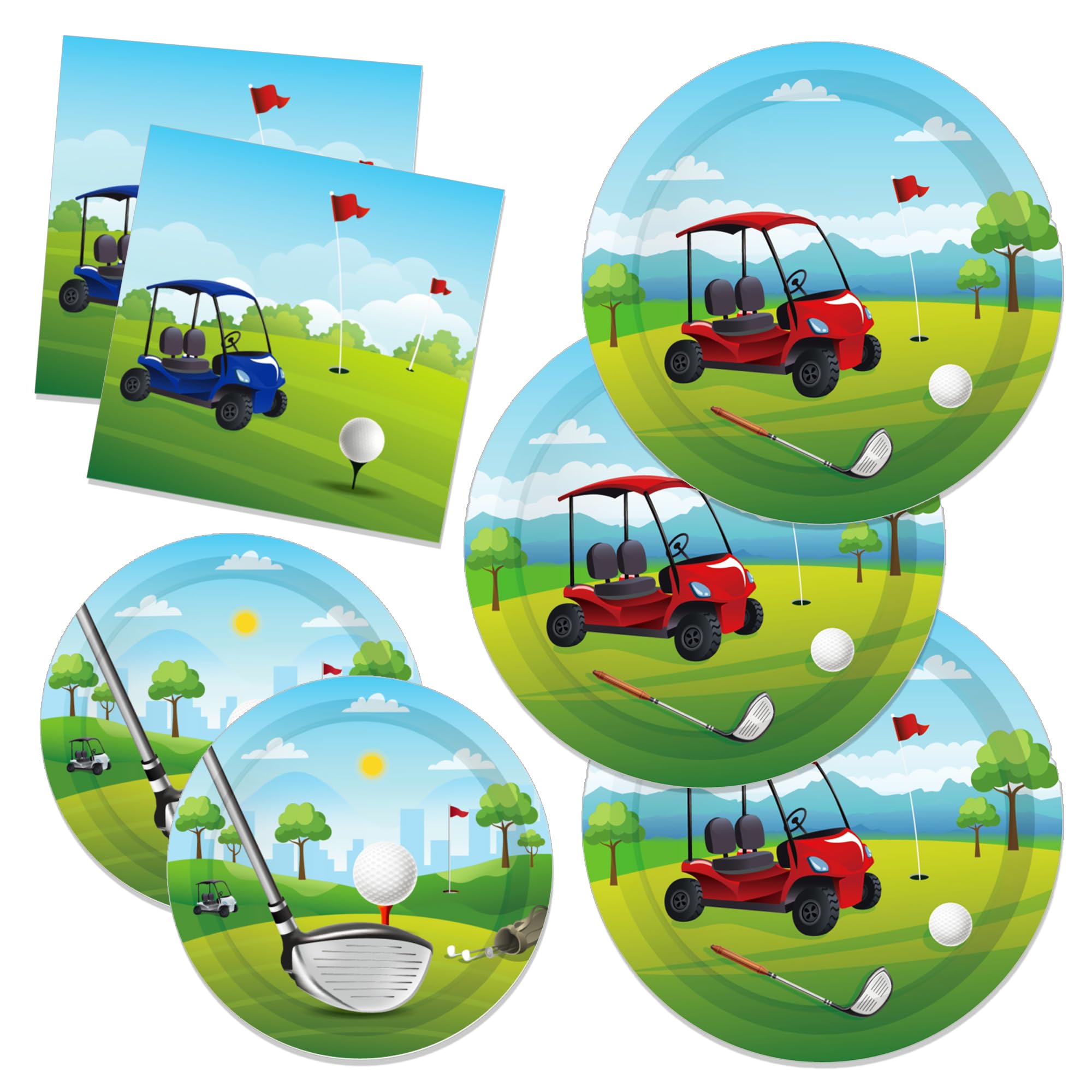 Golf Ball Birthday Paper DHF10 Plates Napkins Golf Car Disposable ...