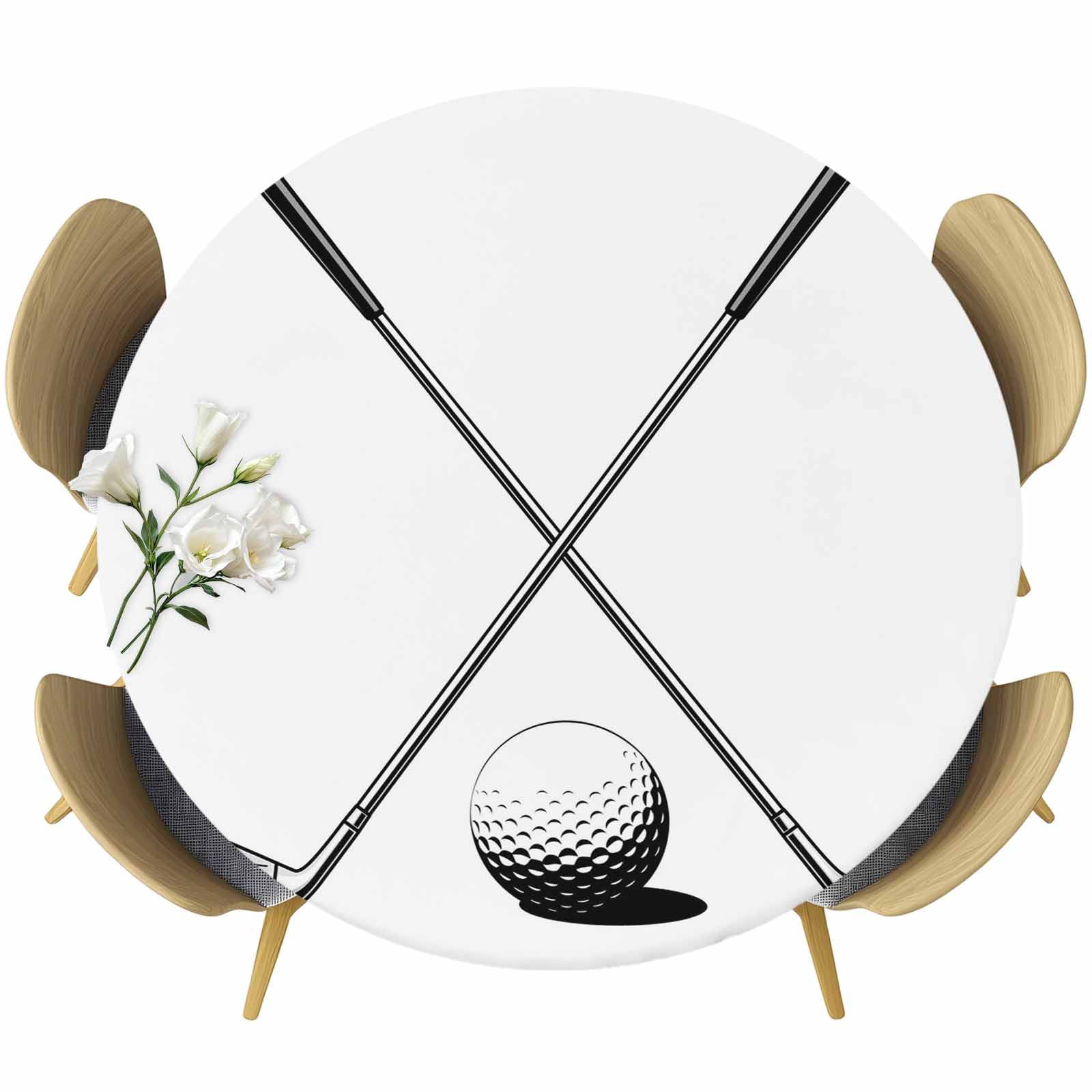 Golf Ball Club Round Fitted Tablecloth with Elastic Edge, Game Sports ...