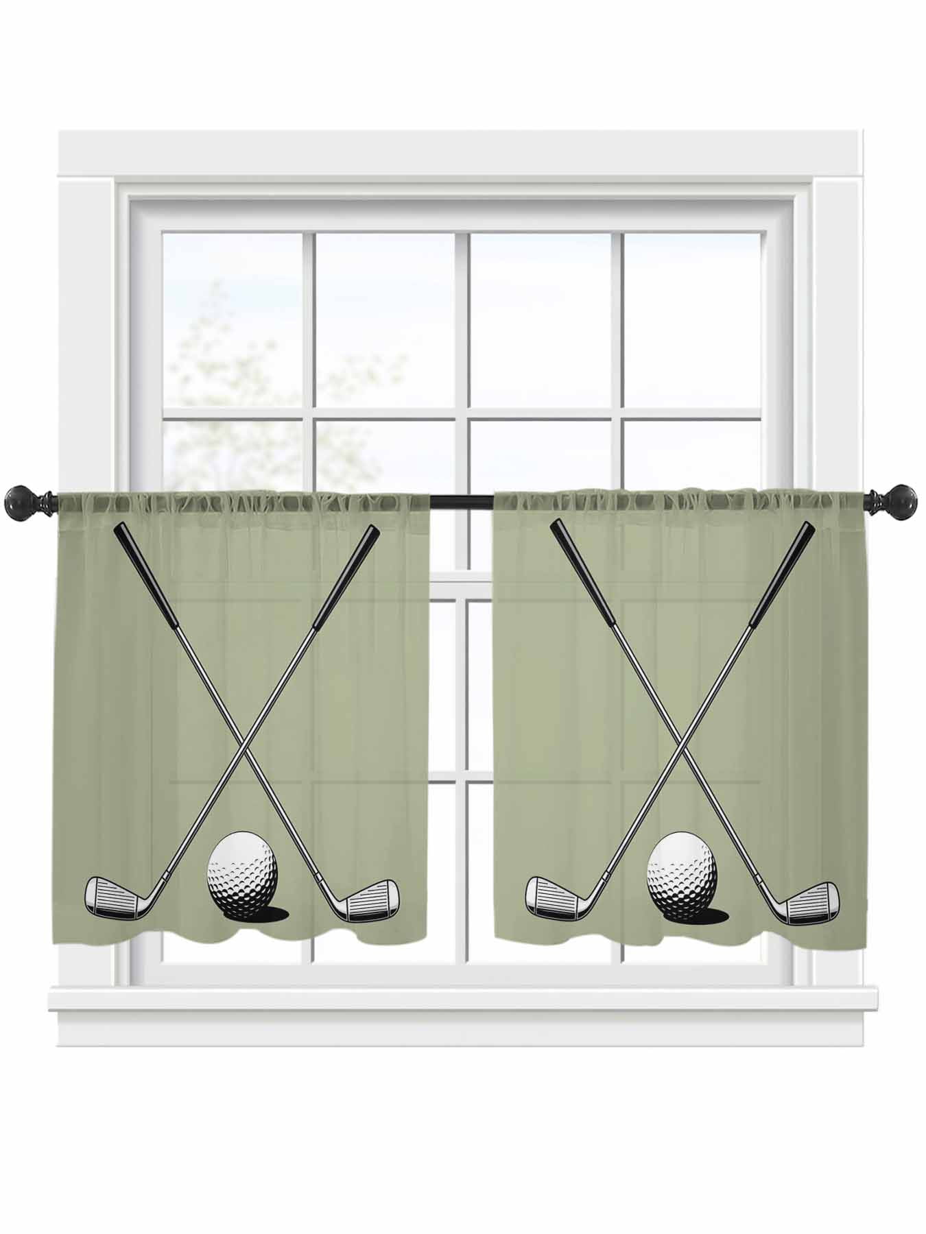 Golf Ball Club Sheer Curtains 54 inches Long, Game Sports Sage Green ...