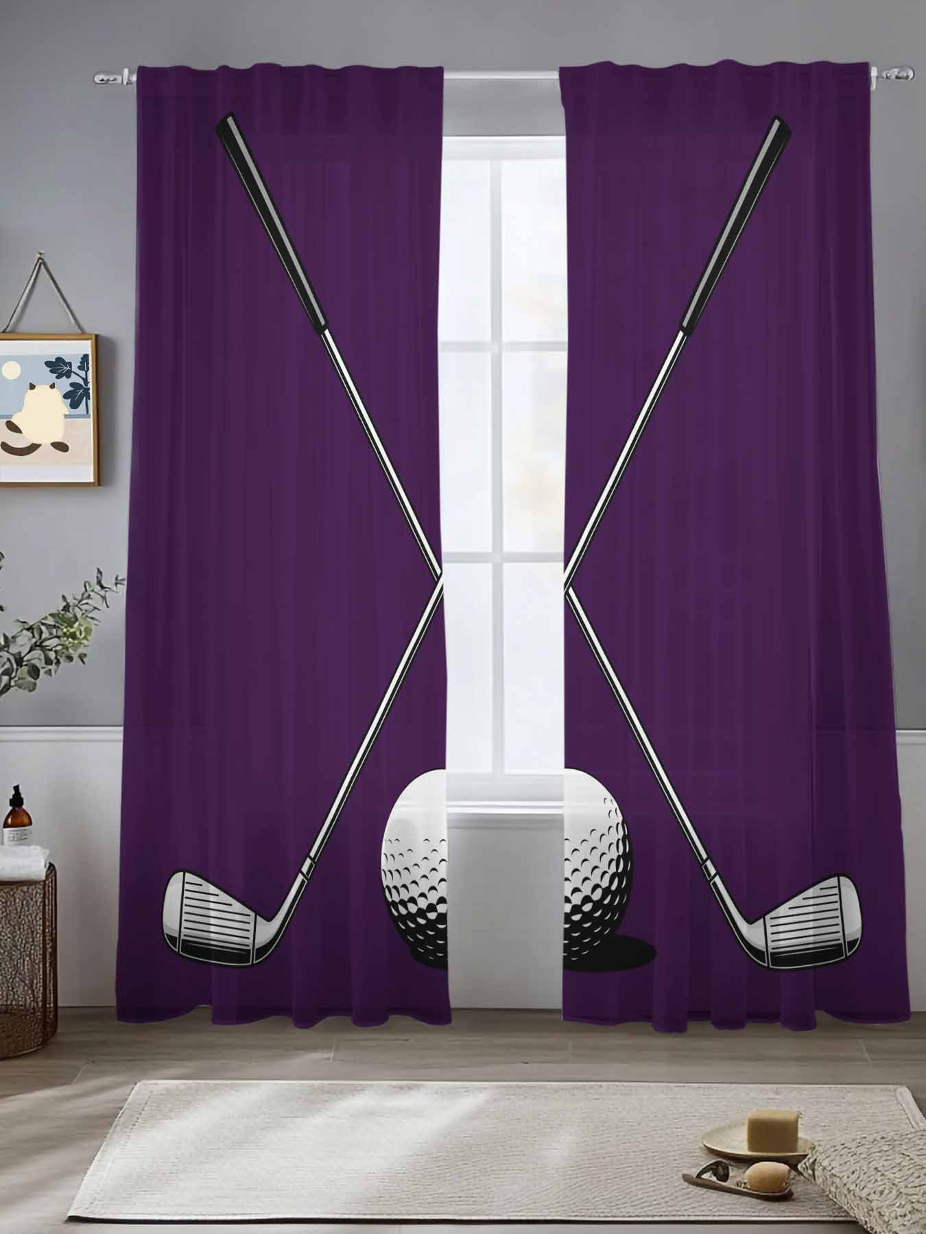 Golf Ball Club Sheer Curtains 84 Inches Long 2 Panels Game Sports ...