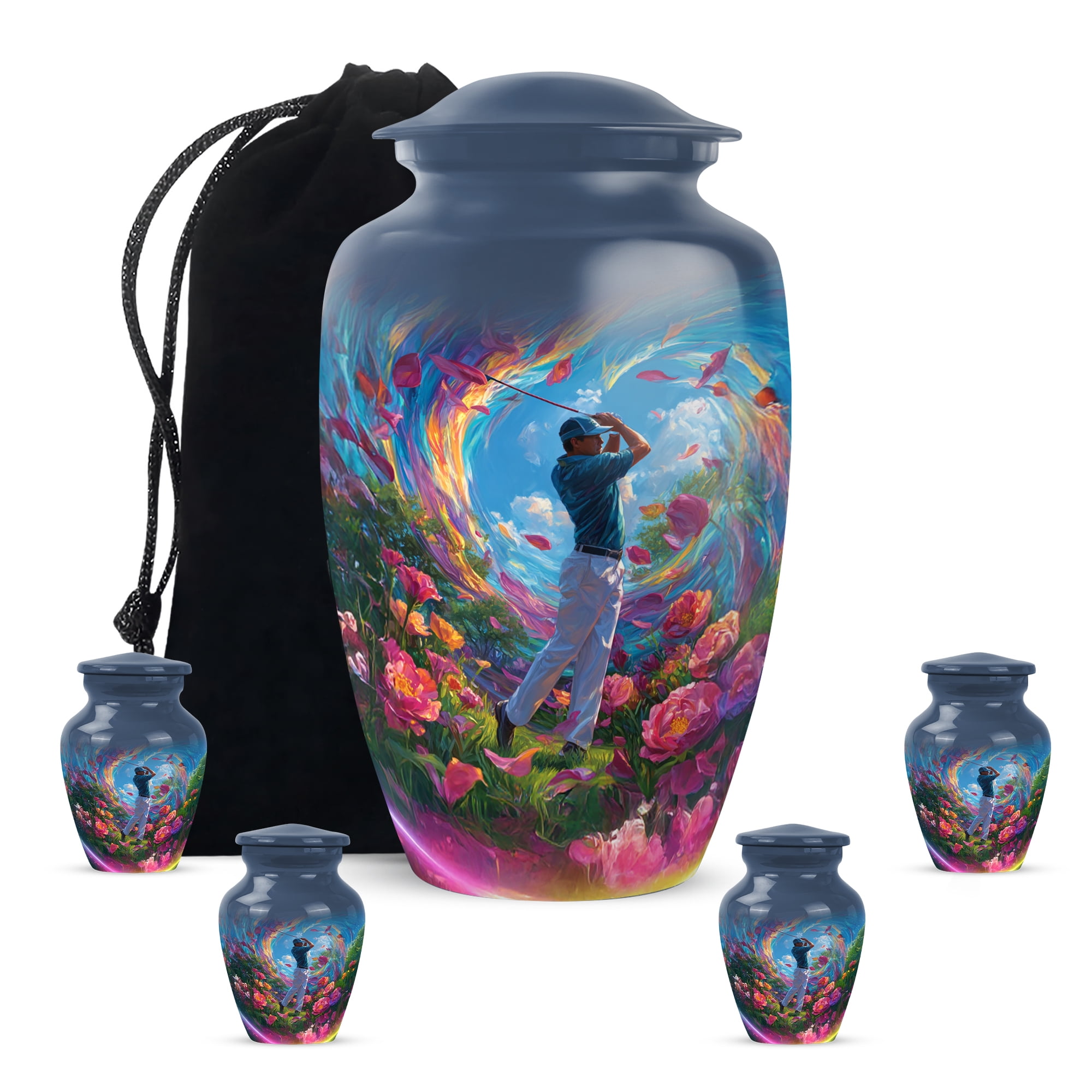 Golf Ball Cremation Urn For Man And Woman, Blue Urn For Human Ashes ...
