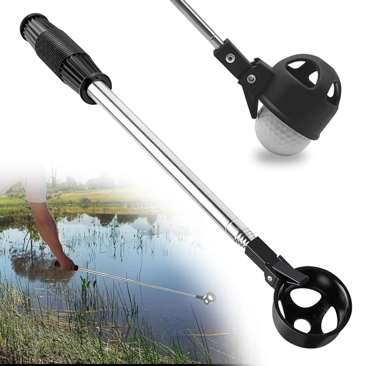 Golf Ball Retractable Telescopic Retriever Pick Up Steel Saver Shaft ...