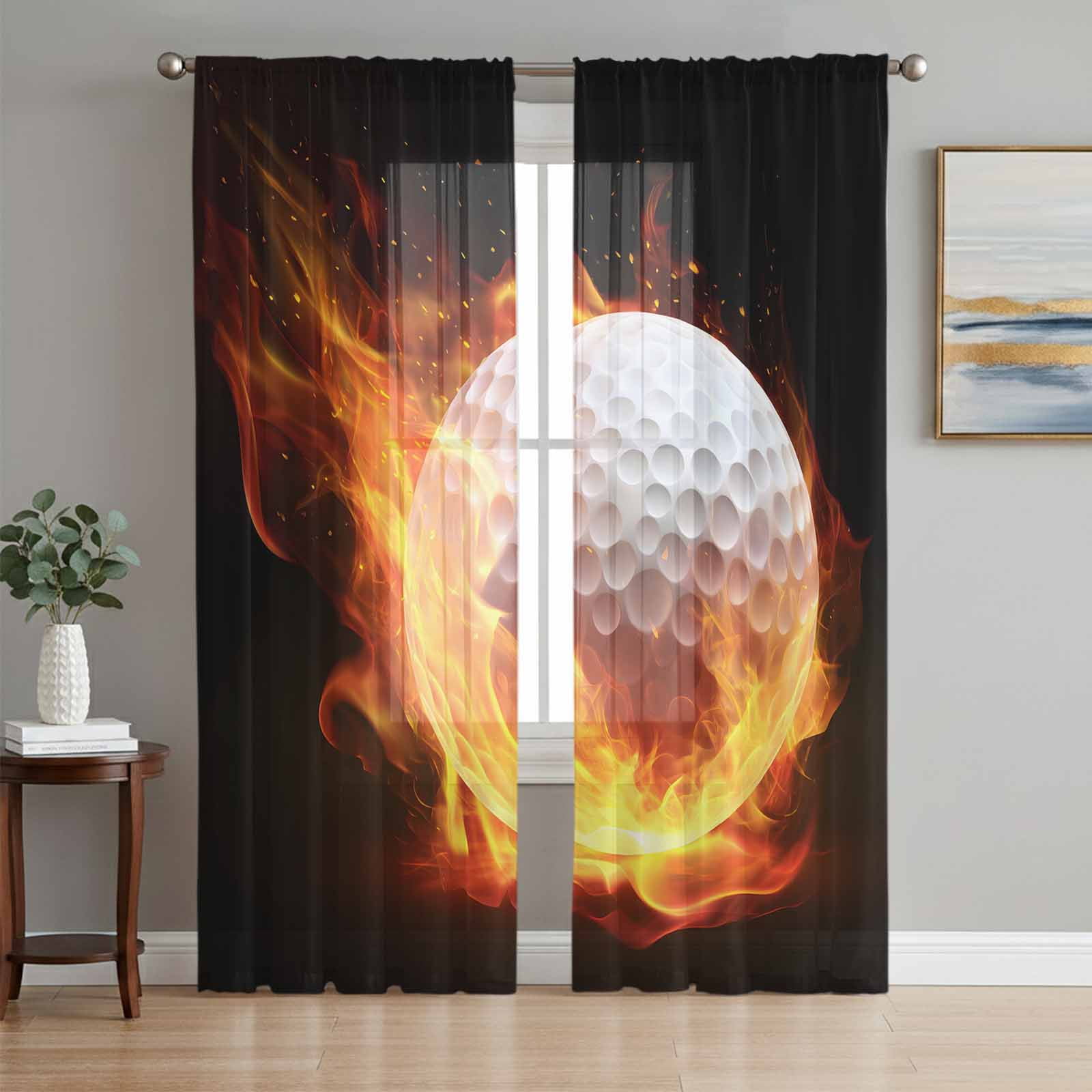 Golf Ball Semi Sheer Curtains 84 Inch Length 2 Panels Set, Sport Modern ...