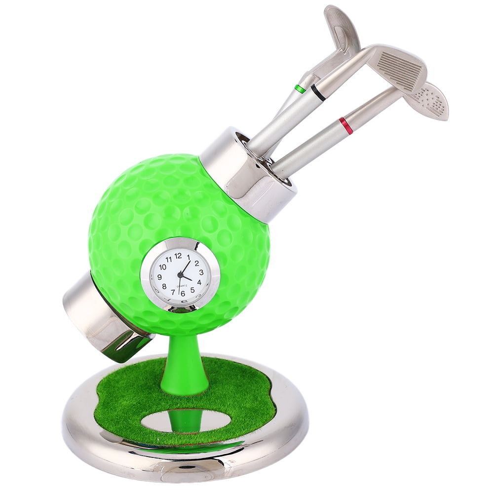Golf Ball Shape Pen Holder, Pencil Vase, Desk Set, Clock, 3 Pens, Green ...
