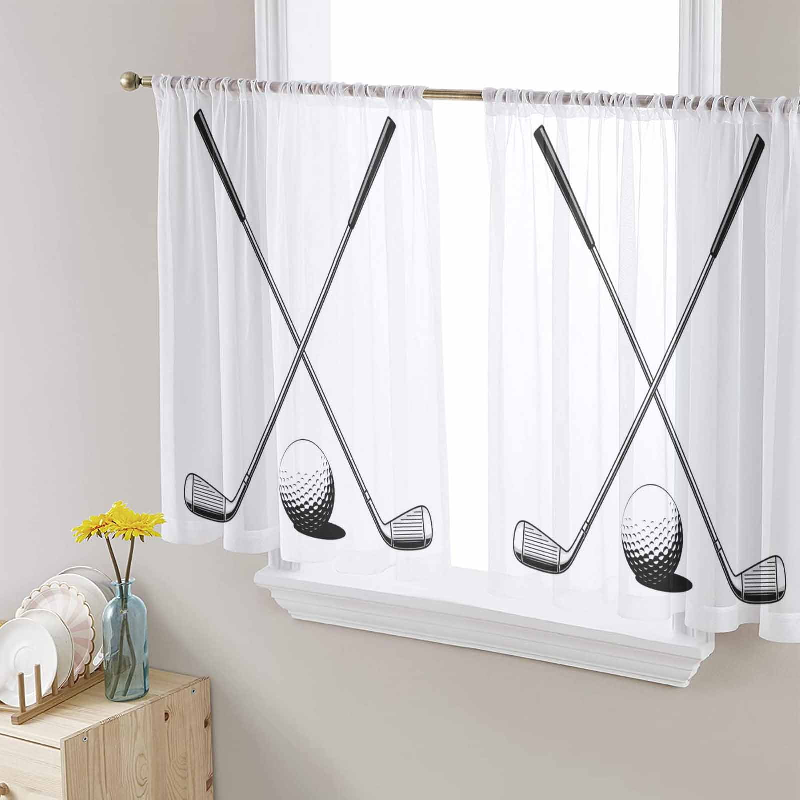 Golf Ball Sheer Curtains 45 Inch Length 2 Panels Set, Semi Transparent ...