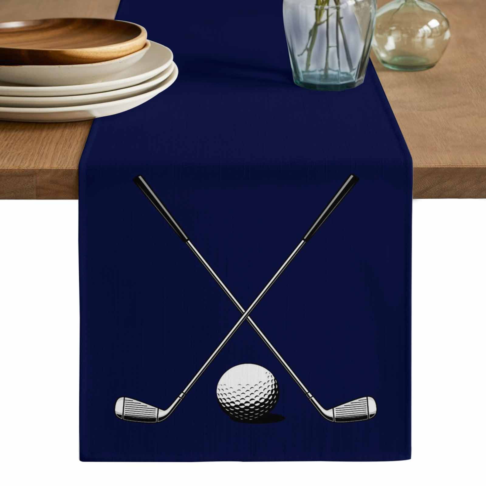 Golf Ball Table Runner, Navy Blue Monochrome Sport Washable Cotton ...