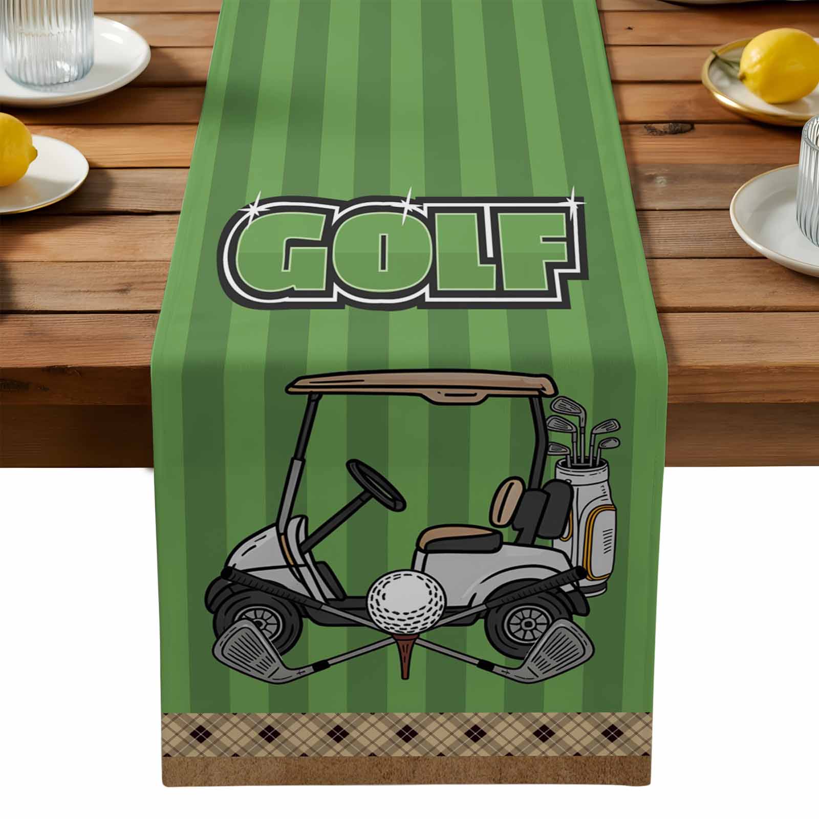 Golf Balls Cotton Linen Table Runner for Dining Kitchen, Green Sports ...