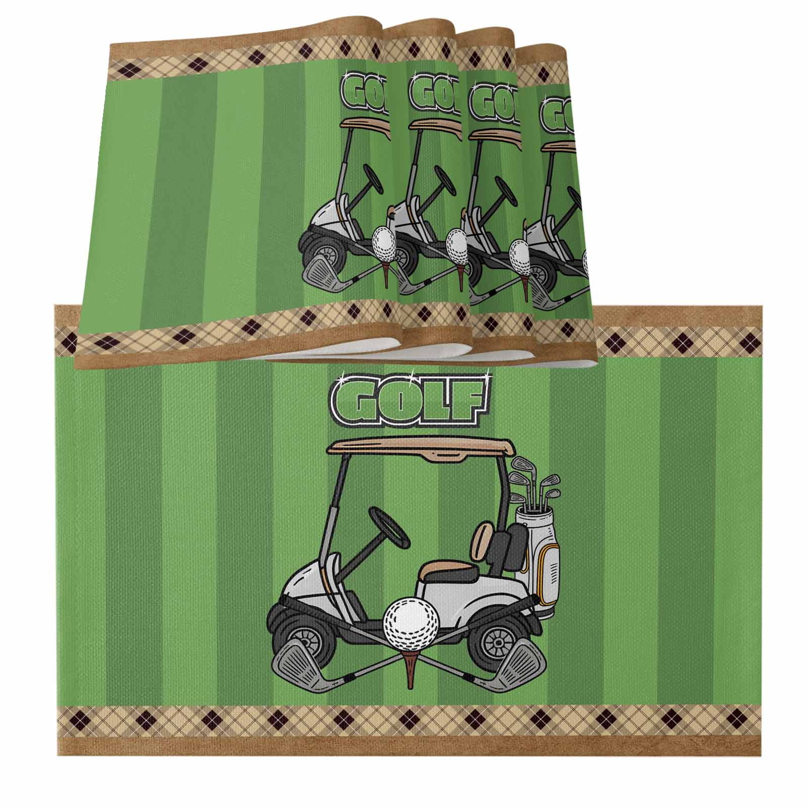 Golf Balls Green Sports Art Truck Brown Lattice Burlap Kitchen Place ...
