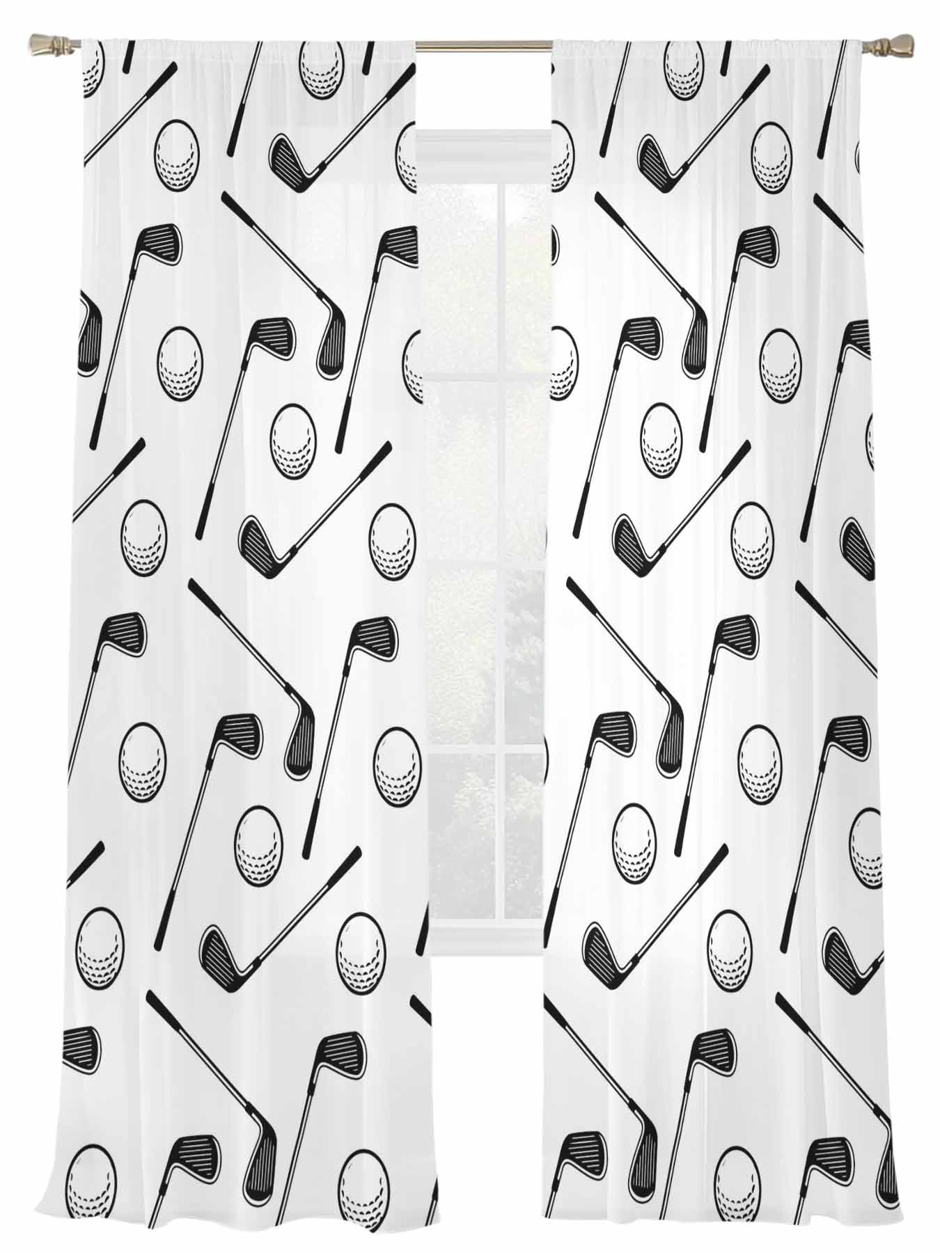 Golf Balls Sheer Curtains 2 Panels Set Retro Sports Style Golf Poles ...